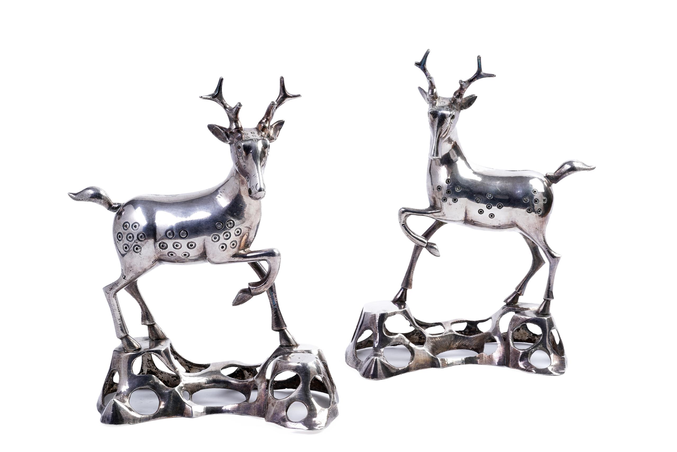 PAIR OF SILVER PLATED DEERS