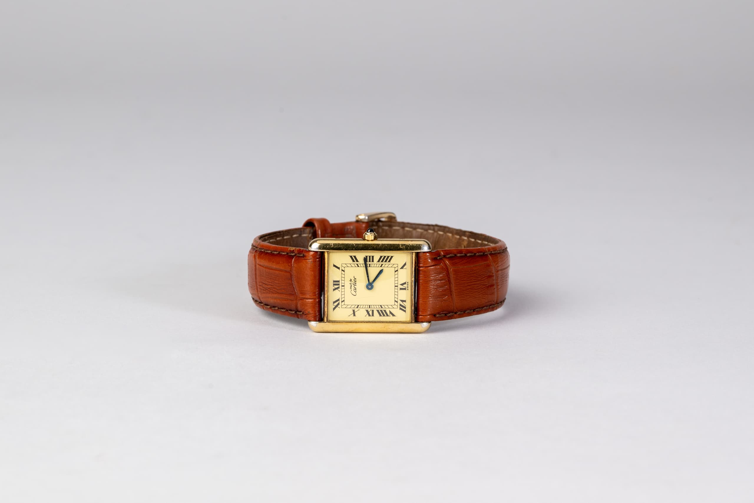 CARTIER ‘TANK MUST’ GUILDED SILVER, LEATHER WATCH